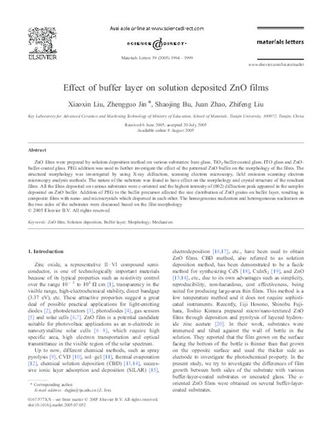 Pdf Effect Of Buffer Layer On Solution Deposited Zno Films