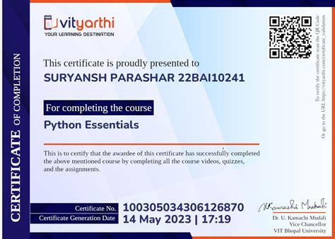 Suryansh P On Linkedin Python Vitbhopal Vityarthi Certificateachievement