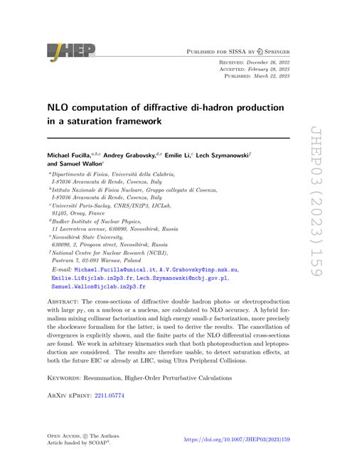 Pdf Nlo Computation Of Diffractive Di Hadron Production In A Saturation Framework