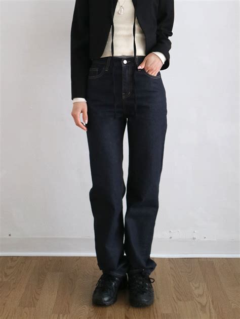 보이드 롤업 진청 생지 롱 일자 팬츠