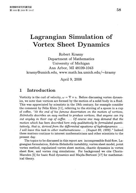 pdf lagrangian simulation of vortex sheet dynamics