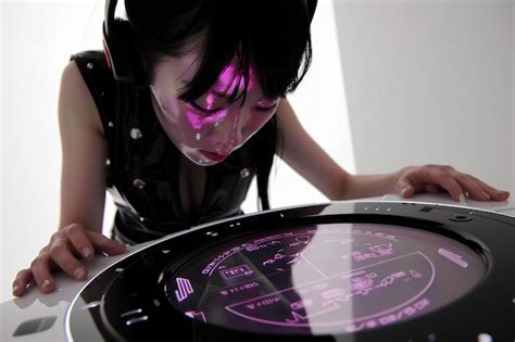 Woman Using Futuristic Touchscreen Premium Ai Generated Image