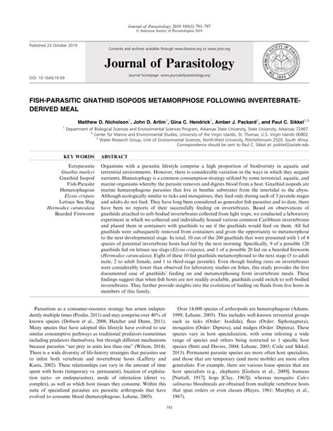 Pdf Fish Parasitic Gnathiid Isopods Metamorphose Following