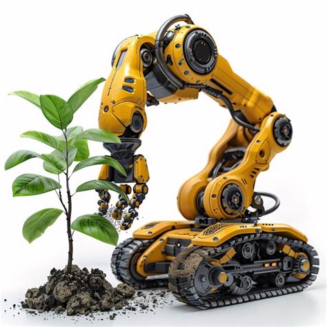 Futuristic Robotic Arm Planting Seeds Advanced Agricultural Technology Concept On White