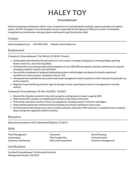 Groundskeeper Resume CV Example And Writing Guide Groundskeeper Resume CV Example And Writing Guide