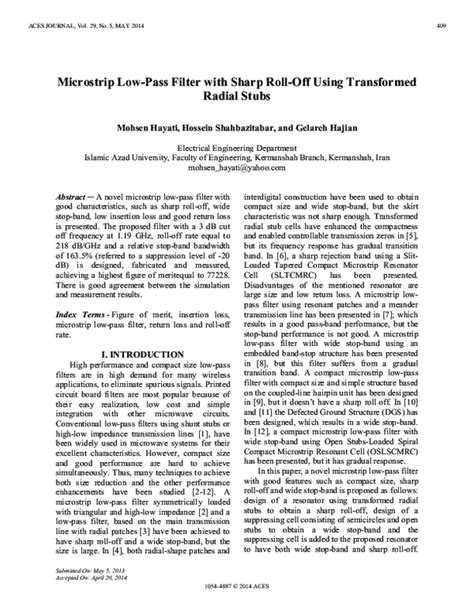 Pdf Microstrip Low Pass Filter With Sharp Roll Off Using Transformed Radial Stubs