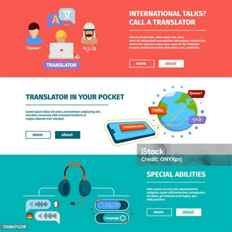 번역기 배너 응용 프로그램 번역 서비스 이중 언어 번역 사전 전자 책 벡터 템플릿수평 사진 개념에 대한 스톡 벡터 아트 및 기타