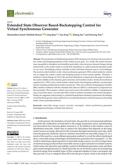 Pdf Extended State Observer Based Backstepping Control For Virtual Synchronous Generator