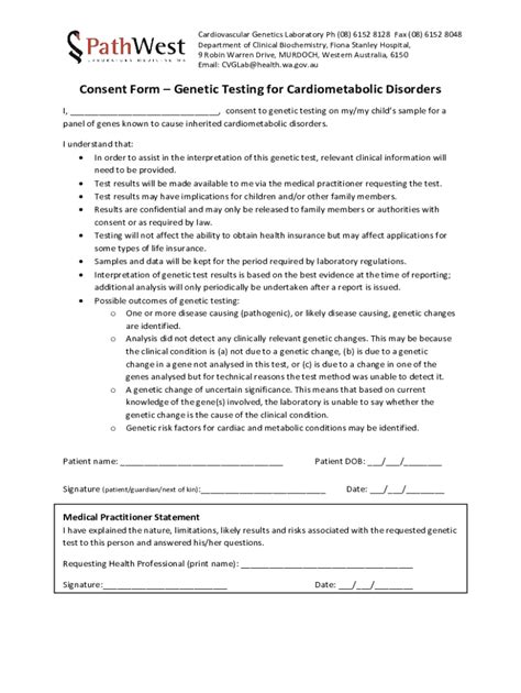 Fillable Online Consent Form Genetic Testing For Cardiometabolic