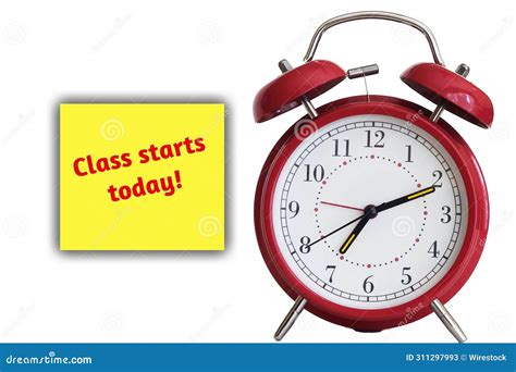 Vintage Red Alarm Clock With A Class Starts Today Sticker Stock Image