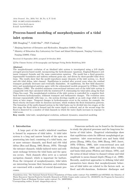 Pdf Process Based Modeling Of Morphodynamics Of A Tidal Inlet System