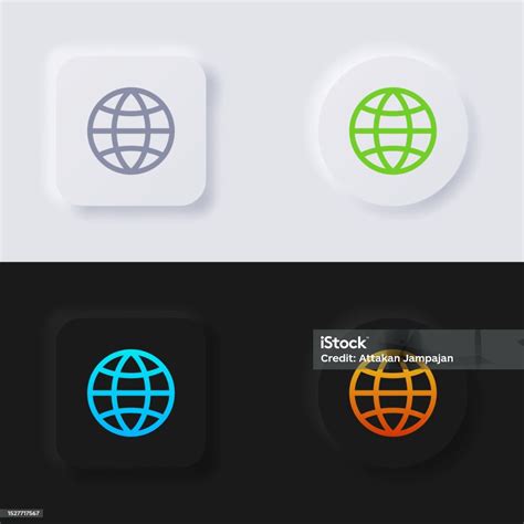 지구본 기호 아이콘 세트 웹 디자인 응용 프로그램 Ui 등을 위한 다색 Neumorphism 버튼 소프트 Ui 디자인 버튼 벡터 3차원 형태에 대한 스톡 벡터 아트 및 기타