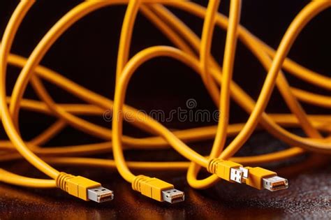 Yellow Data Cables Computer Technolocy Ict Data Transfer Wires Stock Illustration