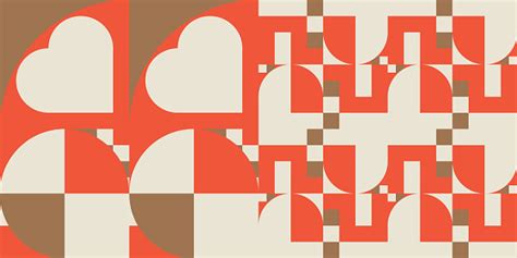 복고풍 스칸디나비아 스타일의 하트 원 직사각형 및 사각형과 로맨틱 벡터 추상적 인 기하학적 배경 파스텔 컬러의 심플한 셰이프