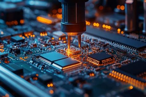 High Precision Robot Arm Installs Components Circuit Boards Electronic