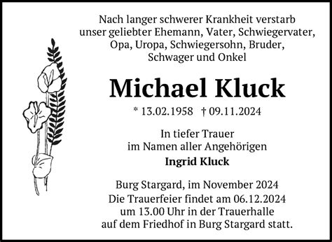 Traueranzeigen Von Michael Kluck Trauer Nordkurier
