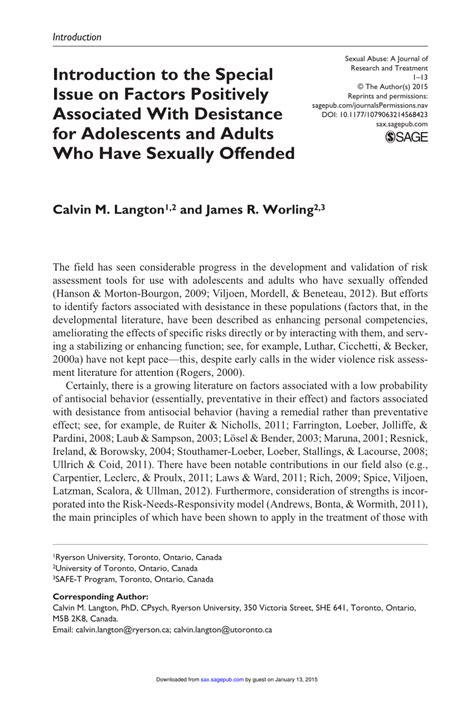 Pdf Introduction To The Special Issue On Factors Positively Associated With Desistance For