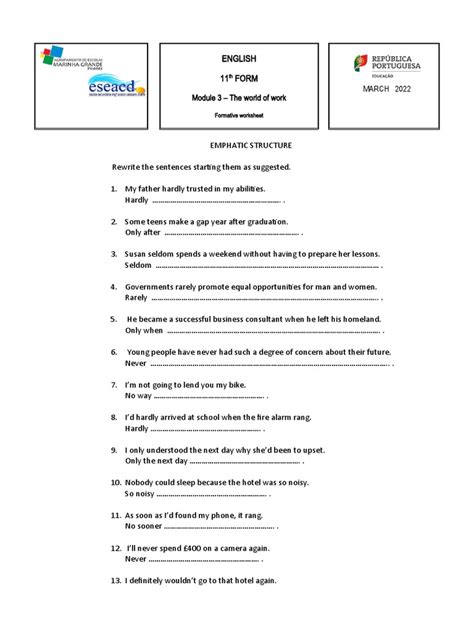 Worksheet Emphatic Structure Pdf