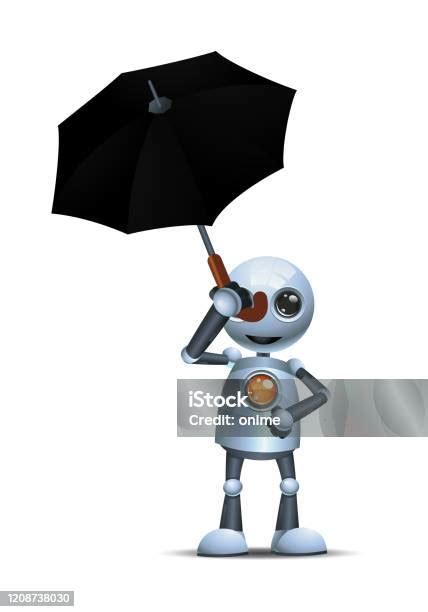우산을 들고 있는 작은 로봇의 3d 일러스트 패션 웨어 디자인 3차원 형태에 대한 스톡 벡터 아트 및 기타 이미지 3차원