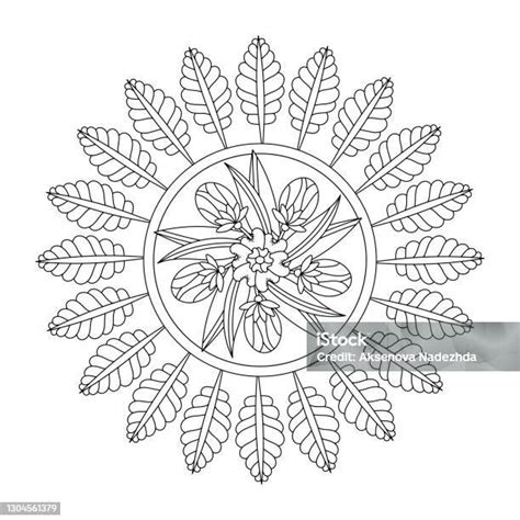 성인과 어린이를위한 색칠 공부책 꽃 싹과 잎의 만다라 손으로 그린 벡터 일러스트 0명에 대한 스톡 벡터 아트 및 기타 이미지 0명 가리기 검은색 Istock