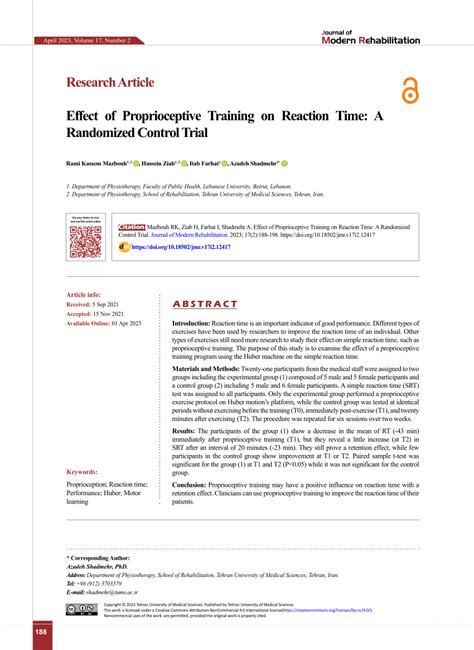 Pdf Effect Of Proprioceptive Training On Reaction Time A Randomized Control Trial