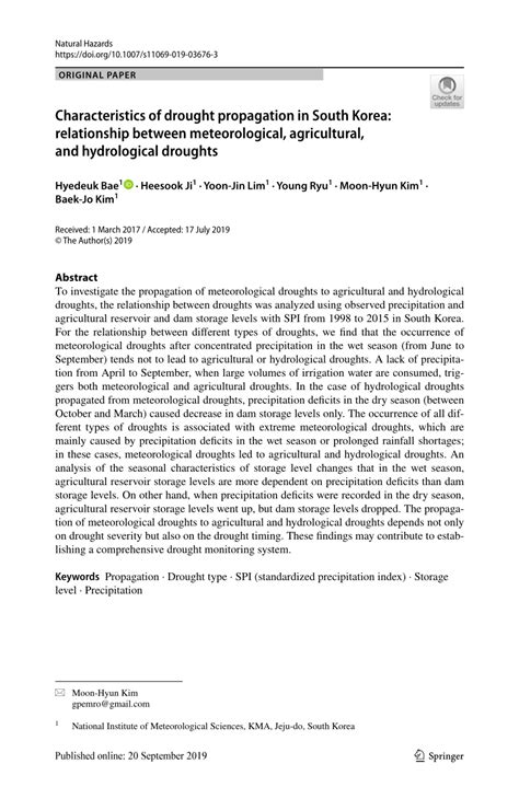 Pdf Characteristics Of Drought Propagation In South Korea Relationship Between Meteorological
