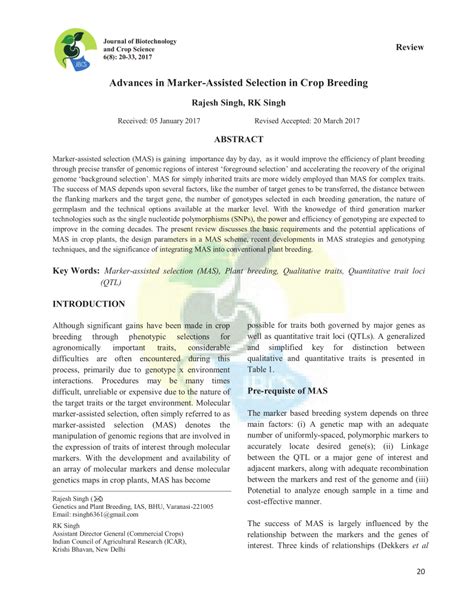 Pdf Marker Assisted Selection Mas Plant Breeding Qualitative Traits Quantitative Trait