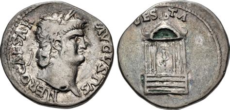 Nero 54 68 Ad Fouree Denarius Temple Of Vesta Roman Imperial Coins
