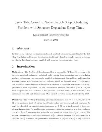 Using Tabu Search To Solve The Job Shop Scheduling Problem With