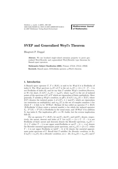 Pdf Svep And Generalized Weyls Theorem
