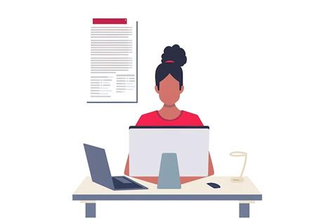 Woman Sitting Desk Typing Computer Premium Ai Generated Vector