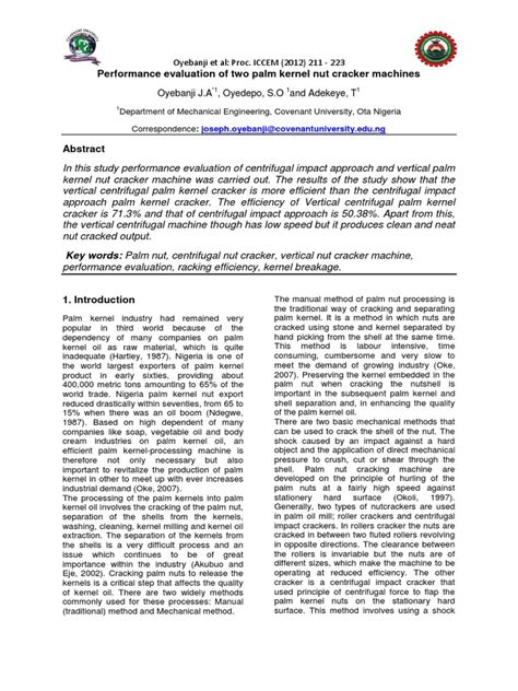 Performance Evaluation Of Two Palm Kernel Nut Cracker Machines Pdf