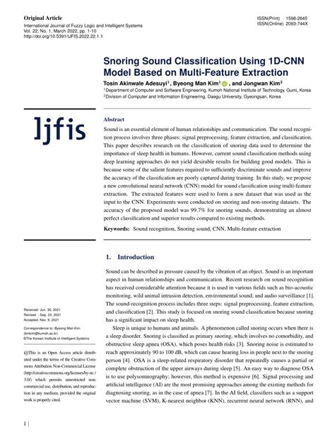 Pdf Snoring Sound Classification Using 1d Cnn Model Based On Multi Feature Extraction