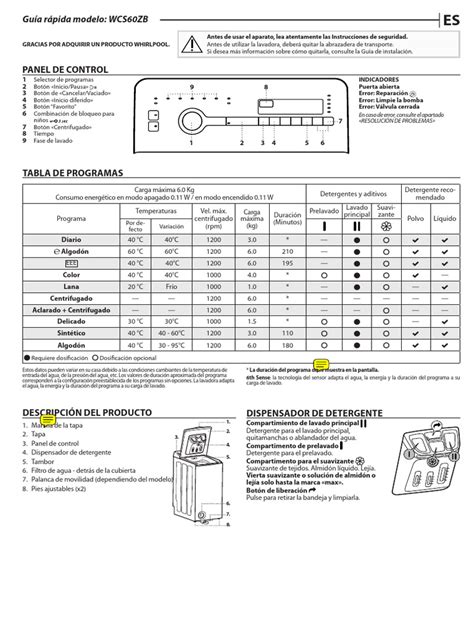 Guía De Uso Wcs60zby Pdf Lavadora Agua