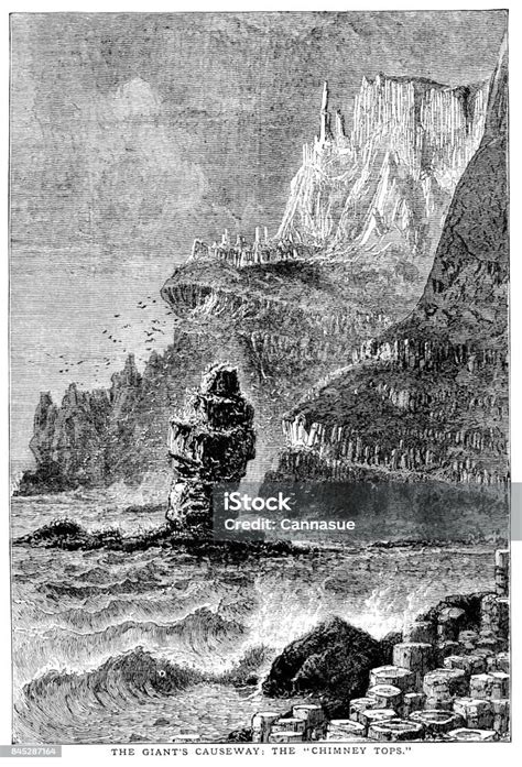 자이언트의 코 즈 웨이 굴뚝 꼭대기의 19 세기 판화 아일랜드의 국가 보물 및 랜드마크 0명에 대한 스톡 벡터 아트 및 기타 이미지 Istock