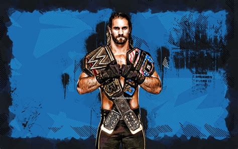 다운로드 4k 세스 롤린스 그런지 예술 Wwe 창의적인 미국 레슬링 선수 콜비 다니엘 로페즈 파란색 그런지 배경 세계 레슬링 엔터테인먼트 벨트가있는 세스