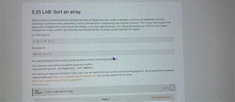 Solved 535 Lab Sort An Array Define A Function Named