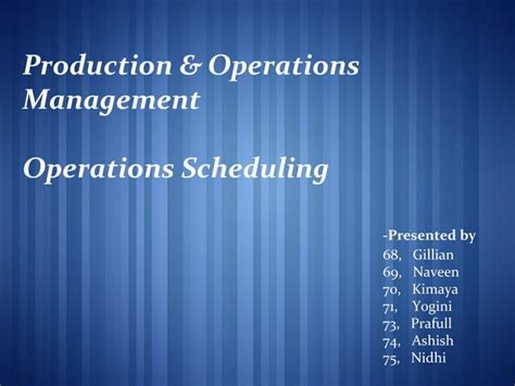 Operations Scheduling Ppt