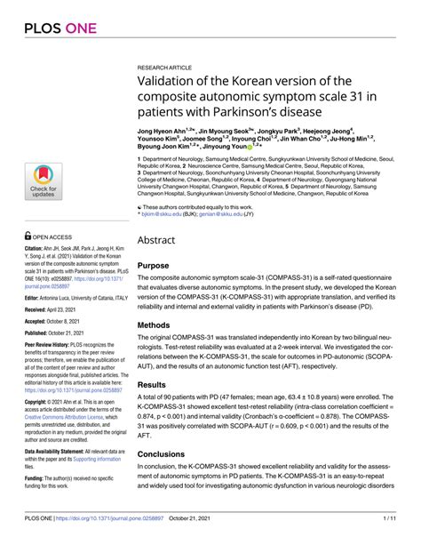 Pdf Validation Of The Korean Version Of The Composite Autonomic