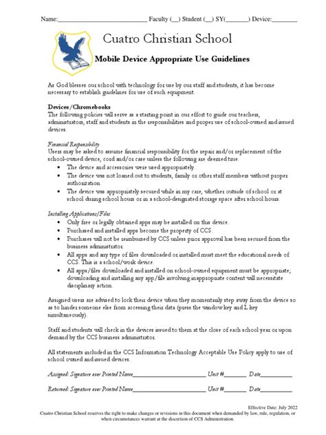 Ccs Mobile Device Appropriate Use Guidelines Ay22 23 Pdf Pdf Mobile