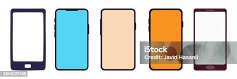 평평하고 선이며 사실적인 스타일의 빈 흰색 화면이 있는 스마트폰 모형 설정 상세한 휴대폰 모형 흑백 모델 스마트폰 전면 보기 전화에 대한 스톡 벡터 아트 및 기타 이미지