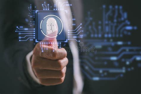 Businessman Using Fingerprint Identification To Access Personal Data