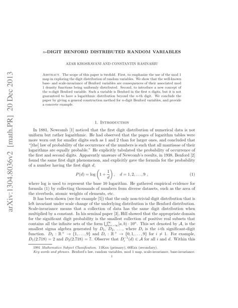 Pdf N Digit Benford Distributed Random Variables