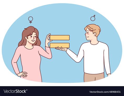 Smiling Man And Woman Show Equality Sign Vector Image