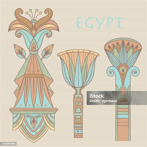 이집트 꽃 화려한 디자인 요소 세트 흰색 절연 연꽃 벡터 기호 기호 일러스트 레이 션 0명에 대한 스톡 벡터 아트 및 기타