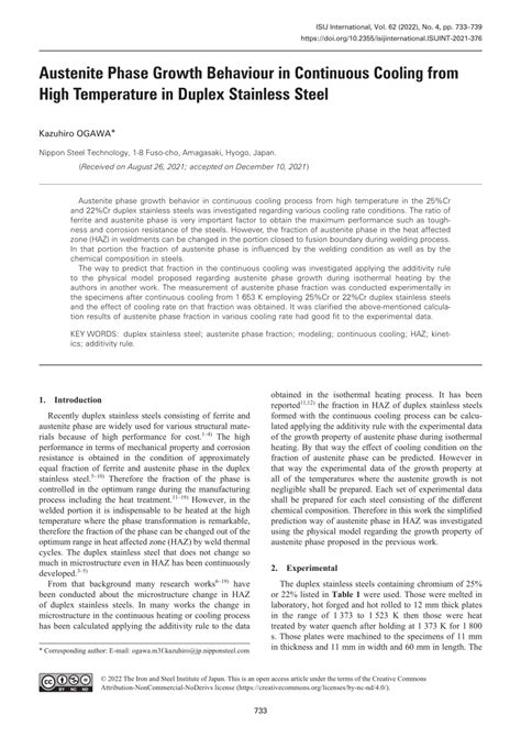 Pdf Austenite Phase Growth Behaviour In Continuous Cooling From High Temperature In Duplex