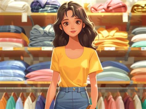 Fashionable Women Make Purchases In Clothing Stores With Illustrations Premium AI Generated Image