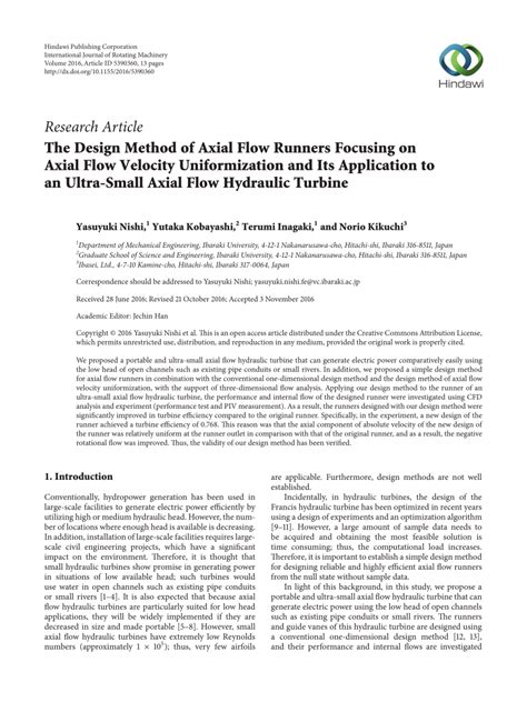 Pdf The Design Method Of Axial Flow Runners Focusing On Axial Flow Velocity Uniformization And