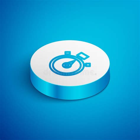 Isometric Line Stopwatch Icon Isolated On Blue Background Time Timer