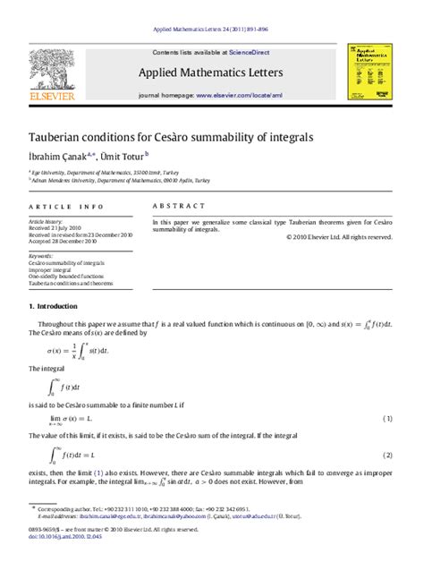 Pdf Tauberian Conditions For Cesàro Summability Of Integrals